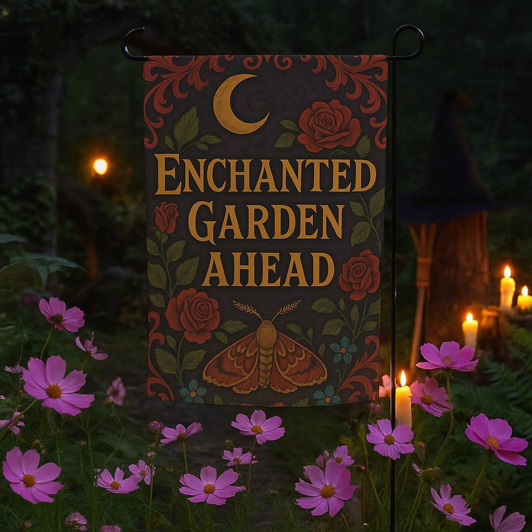 Mystical Moth & Moon Garden Flag: Enchanted Whimsigoth Outdoor Decor ...