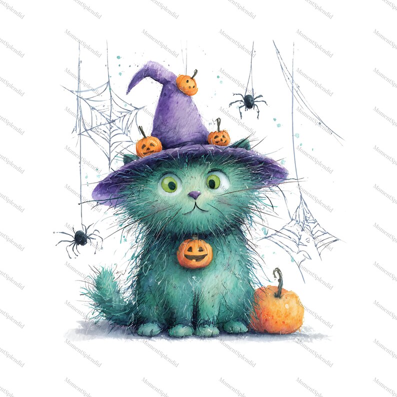 Halloween Cat Clipart Bundle: Watercolor Witch Cats PNG (digital ...