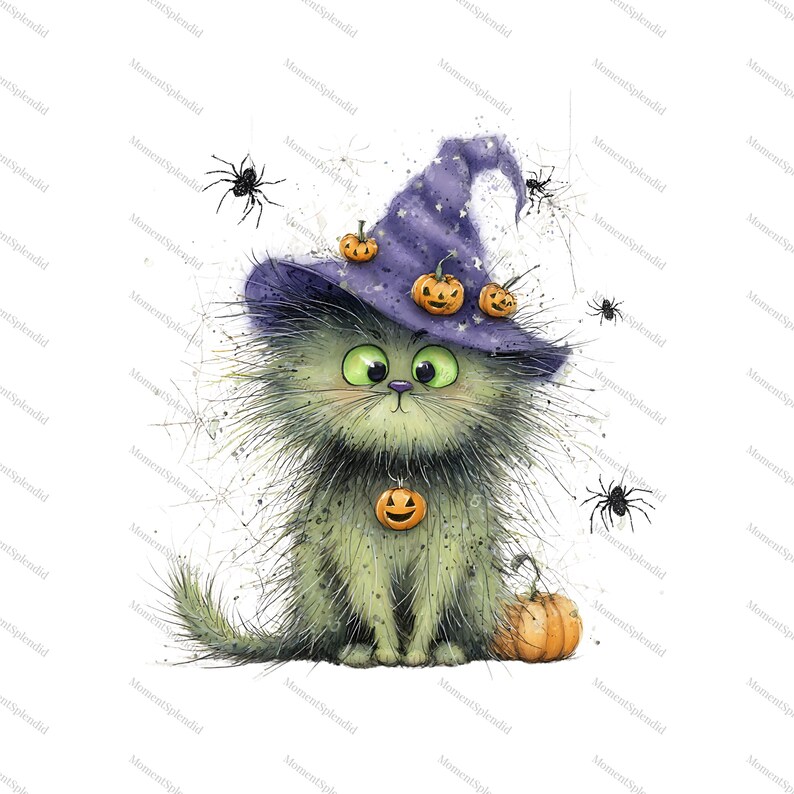 Halloween Cat Clipart Bundle: Watercolor Witch Cats PNG (digital ...