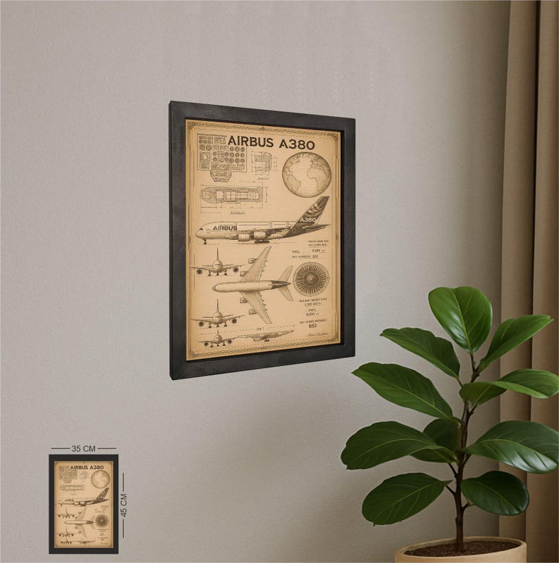 Airbus A380 Blueprint Wood Print - Metal Frame Aviation Art - Etsy