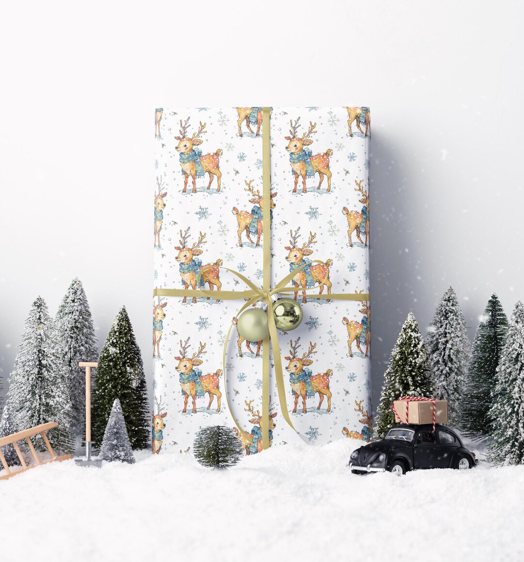 Rustic Christmas Wrapping Paper Deer | Premium Watercolor Gift Wrap ...