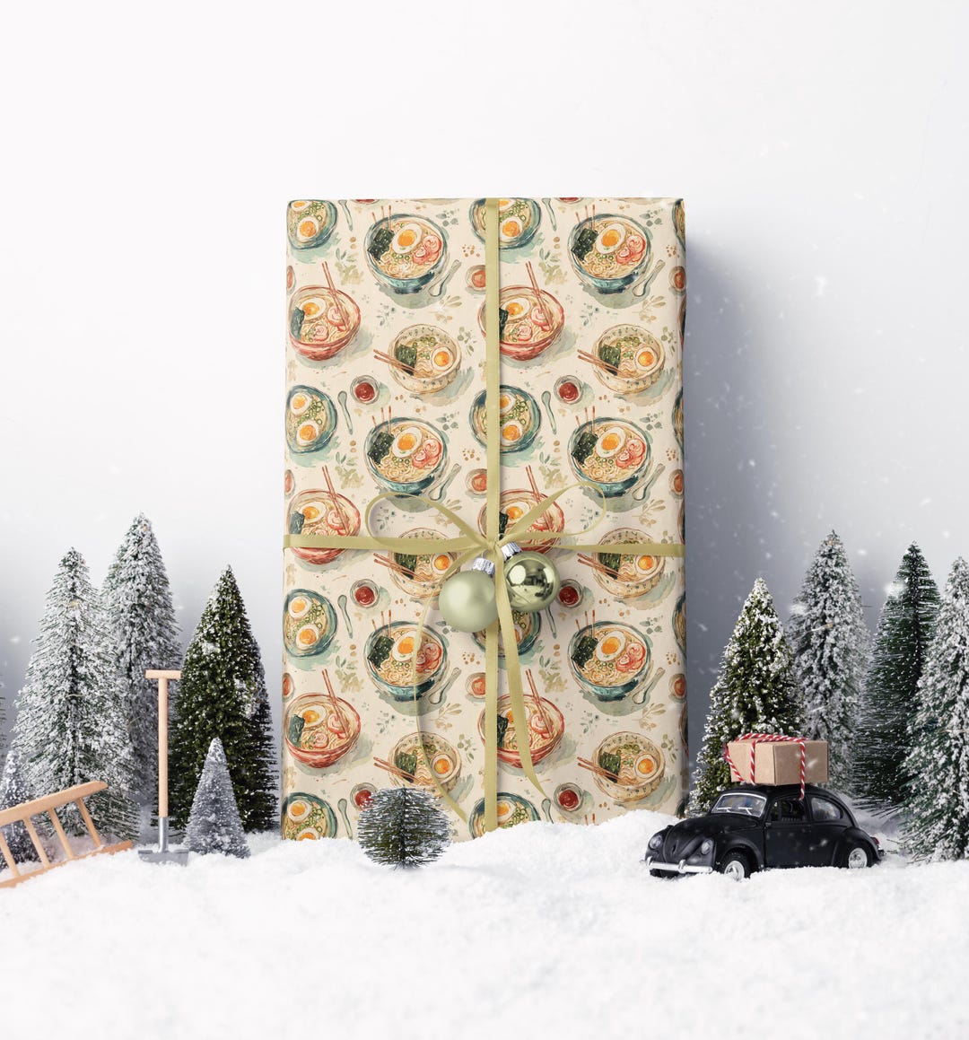 Ramen Bowl Wrapping Paper Noodle Lover Gift Wrap for Foodies Christmas ...
