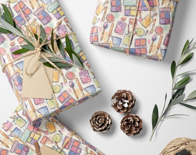 Makeup Wrapping Paper Spa Day Birthday Gift Wrap Beauty Party Supplies ...