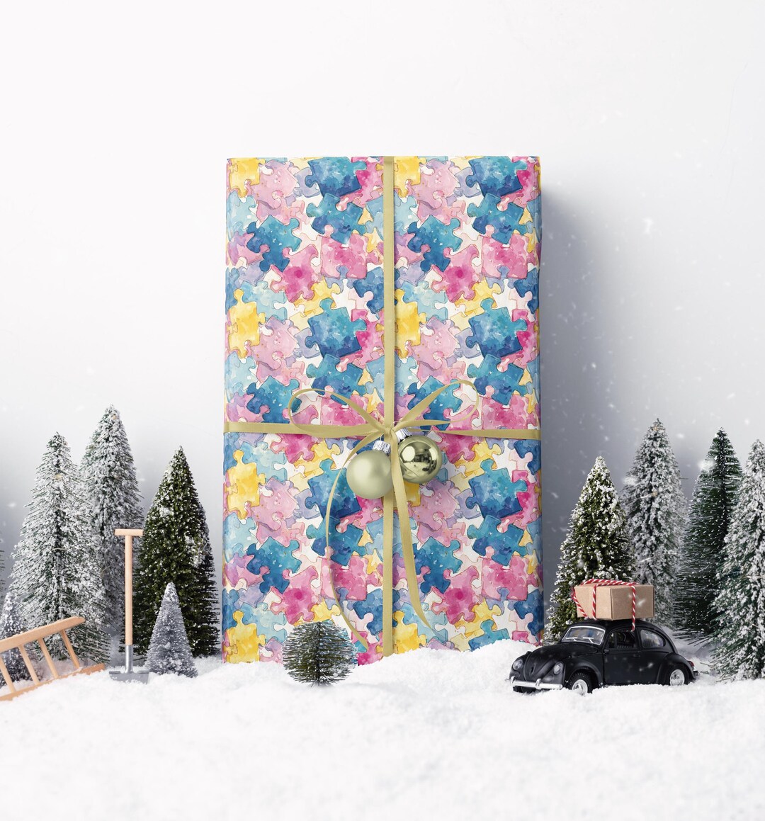 Puzzle Wrapping Paper Jigsaw Gift Wrap for Puzzle Lovers Brain Game ...