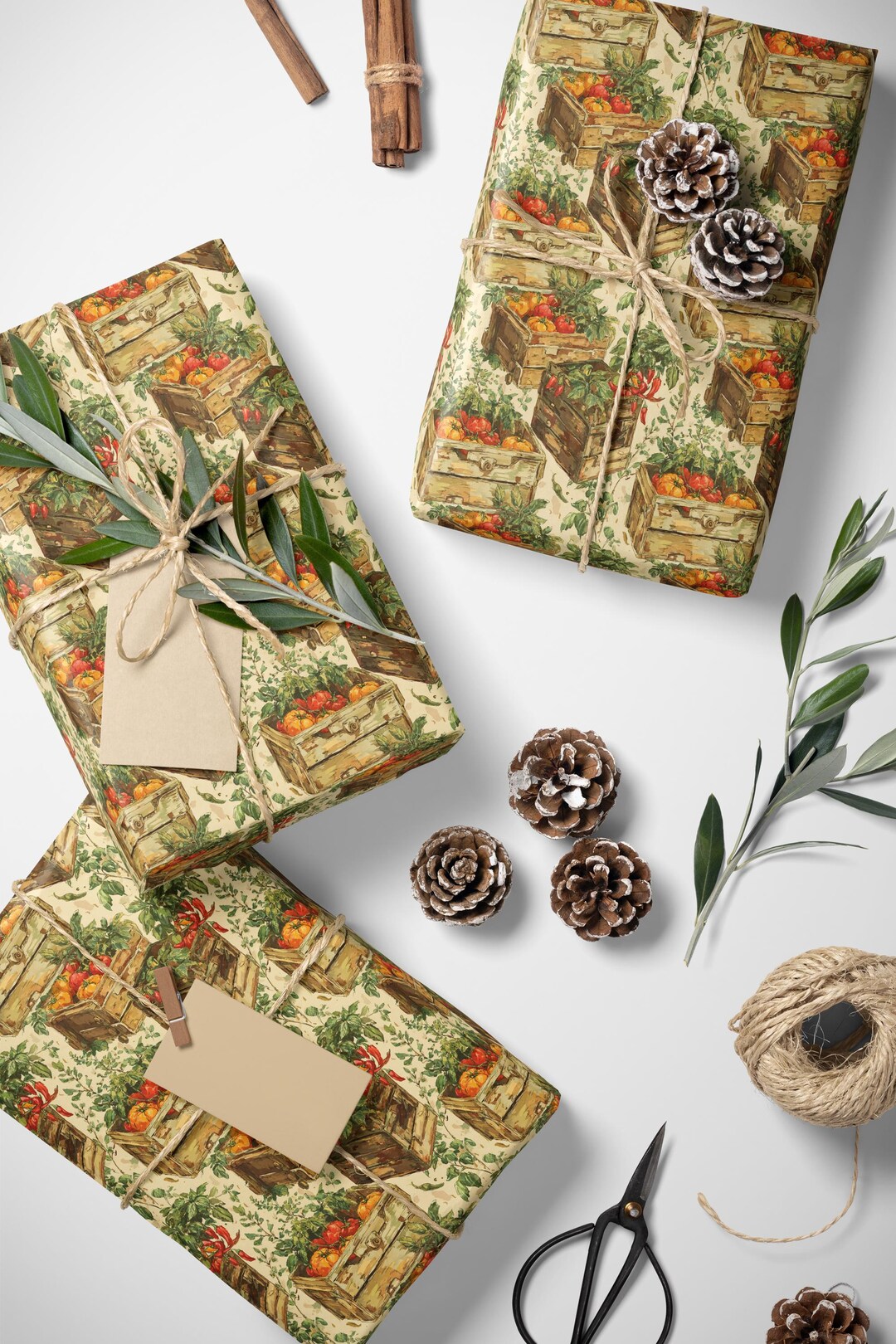 Farmers Market Wrapping Paper Roll With Bell Peppers and Rustic Veggie ...