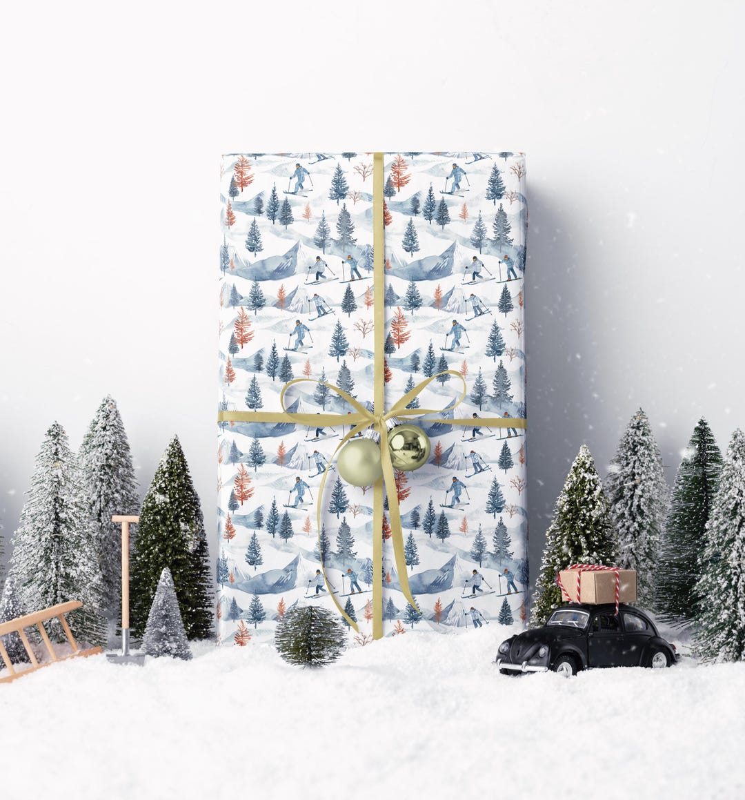 Ski Wrapping Paper Snowy Scene Gift Wrap for Ski Trips Winter Birthdays ...