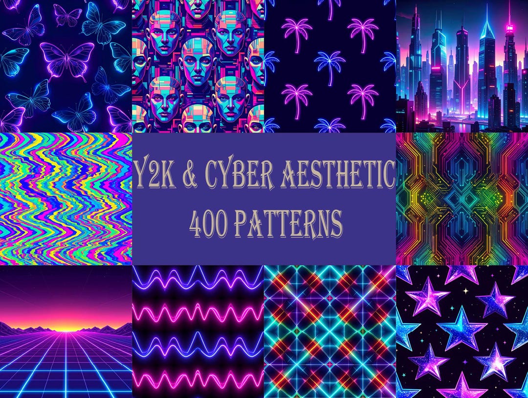 Y2K & Cyber Aesthetic Seamless Pattern Bundle – 400 Glitch, Vaporwave ...