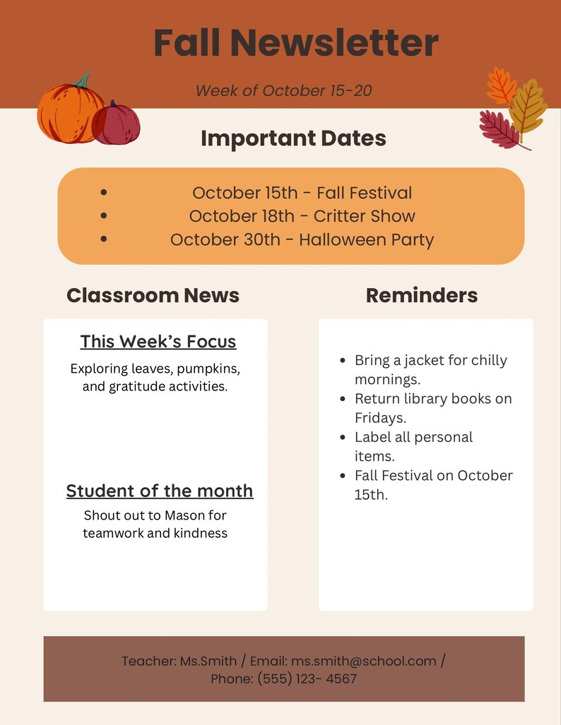 Editable Teacher & Daycare Newsletter Template | Seasonal Printable and ...