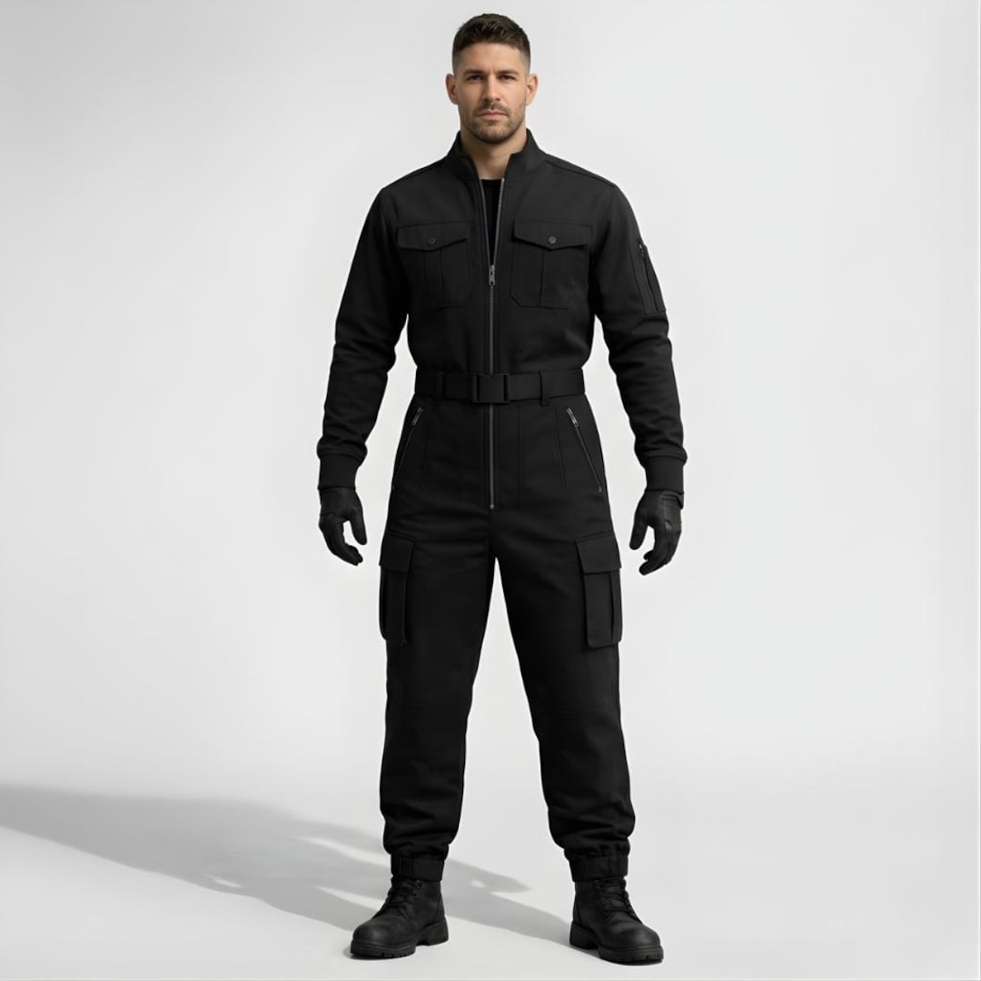 Handmade Tactical Black Flight Suit Jumpsuit, Military Style Utility ...