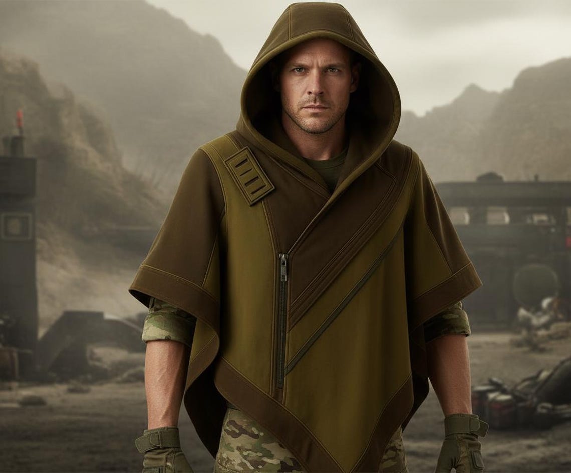 Handmade Tactical Hooded Cape Poncho, Military Style Dystopian Cloak ...