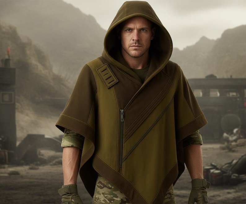 Handmade Tactical Hooded Cape Poncho, Military Style Dystopian Cloak ...