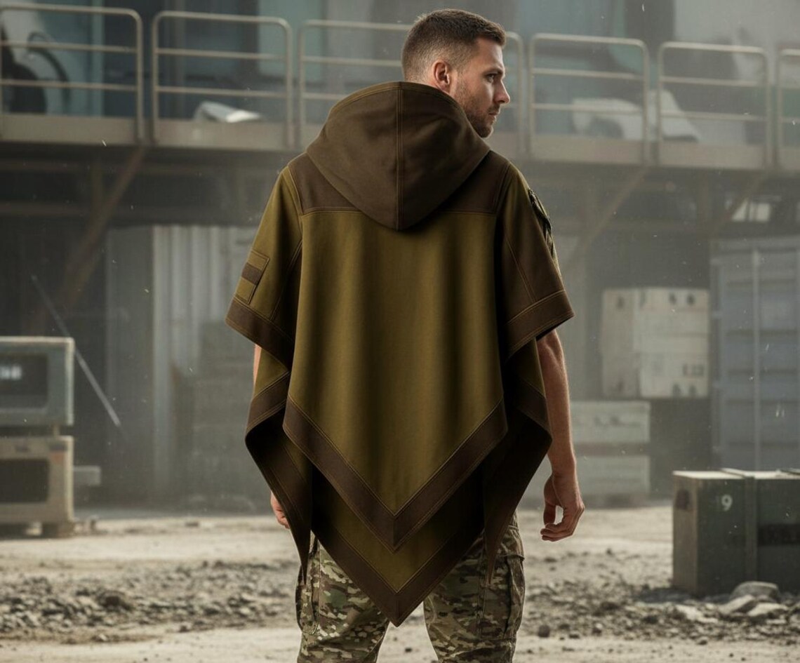 Handmade Tactical Hooded Cape Poncho, Military Style Dystopian Cloak ...