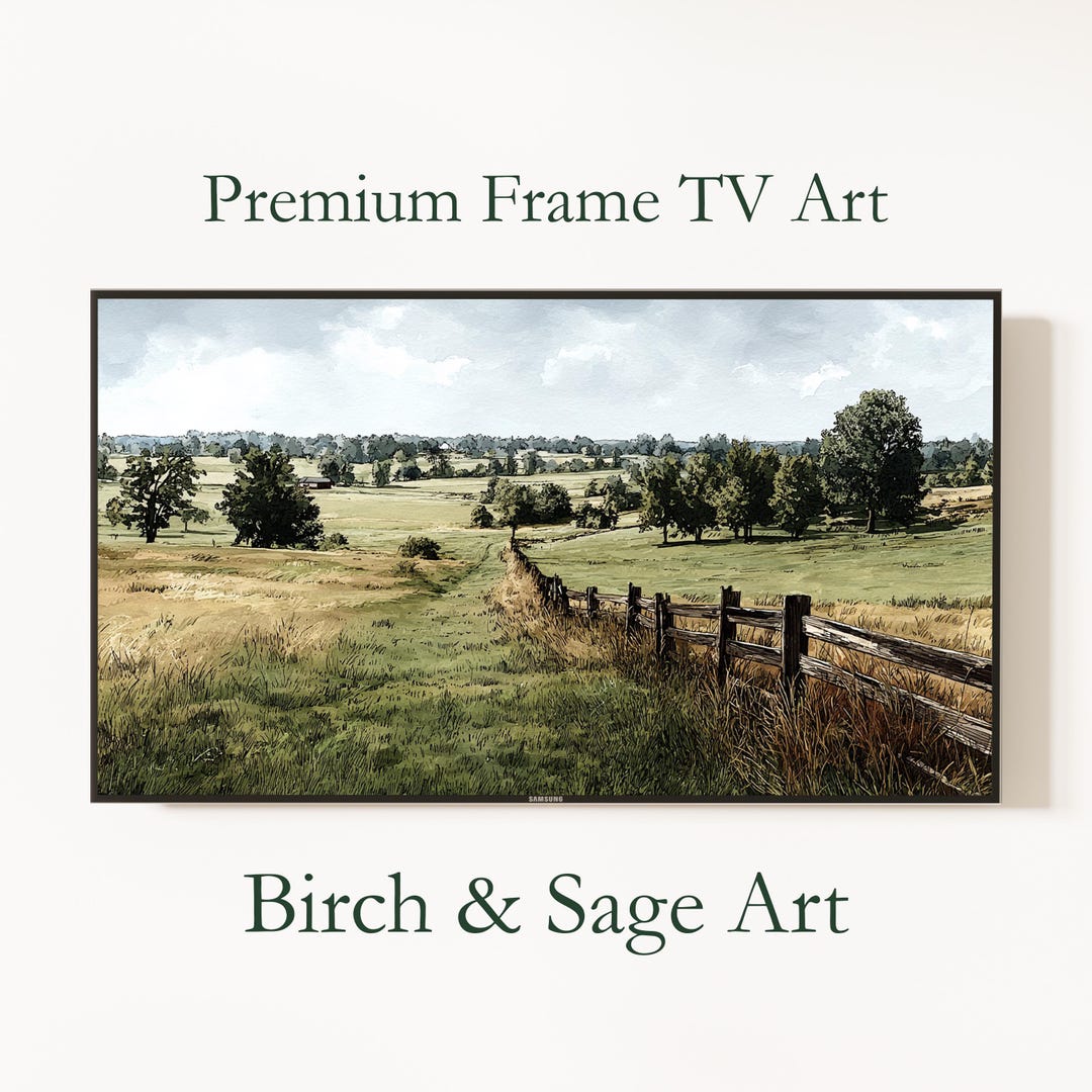 Country Fence Digital Art – Cozy Pastoral Watercolor Landscape, Soft ...