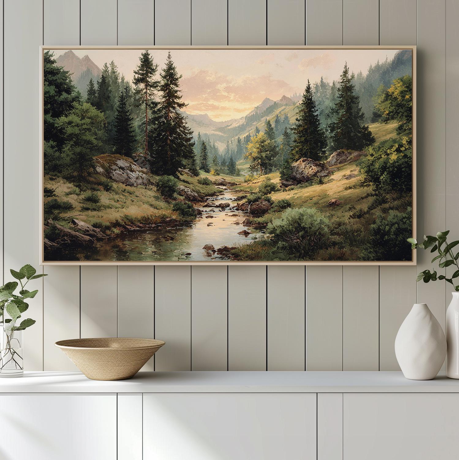 Mountain Frame TV Art – Sunset Forest Stream Landscape, Samsung Frame ...