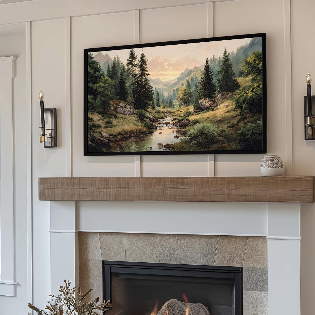 Mountain Frame TV Art – Sunset Forest Stream Landscape, Samsung Frame ...