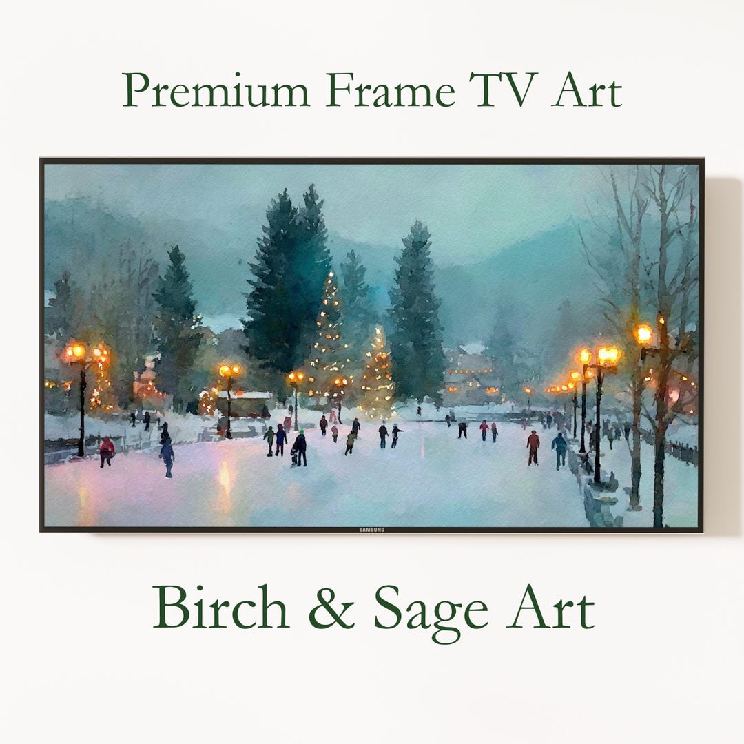 Christmas Ice Skating Rink Frame TV Art – Winter Village Scene, Cozy ...