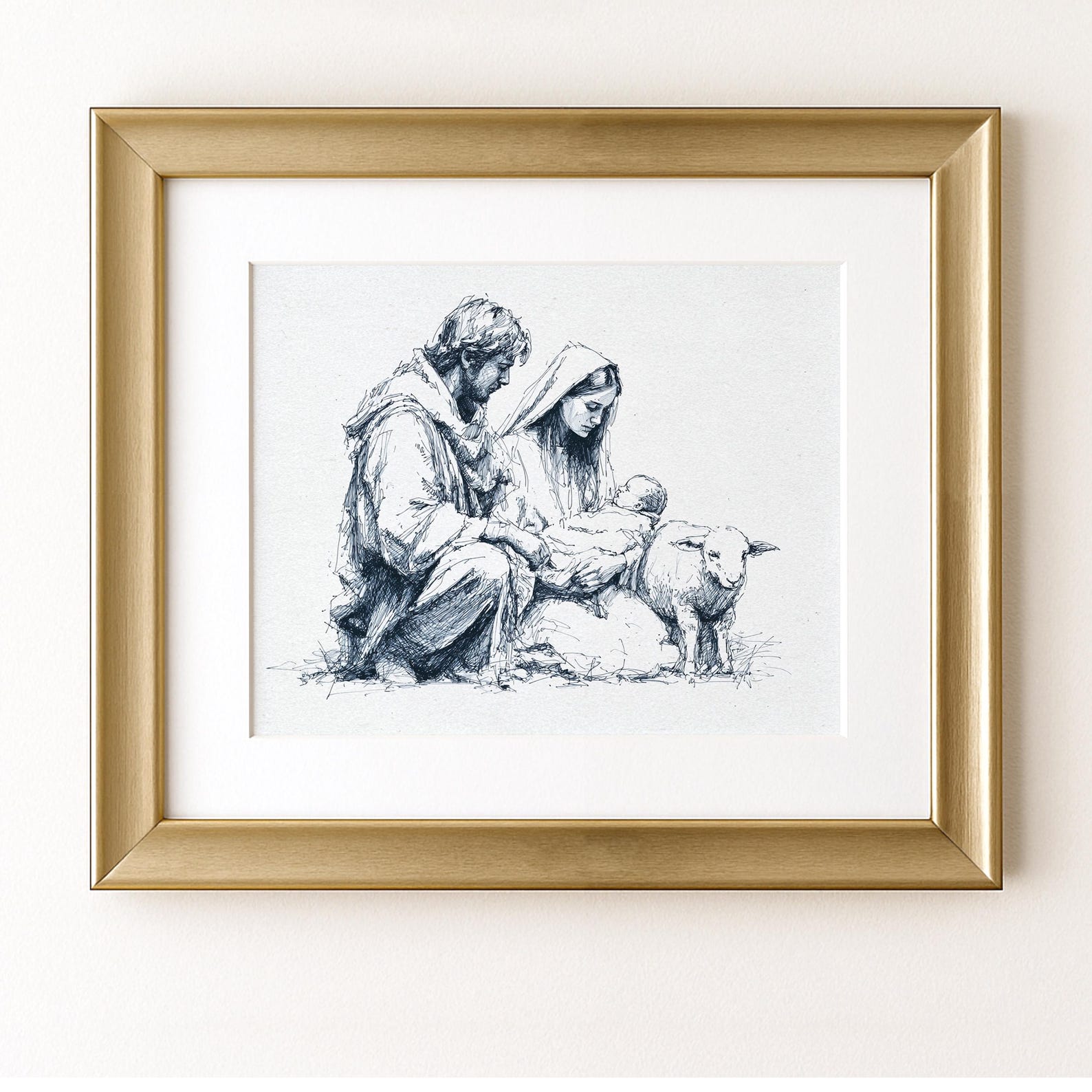 Minimalist Nativity Scene Line Art Print - Serene Vintage Line Drawing ...