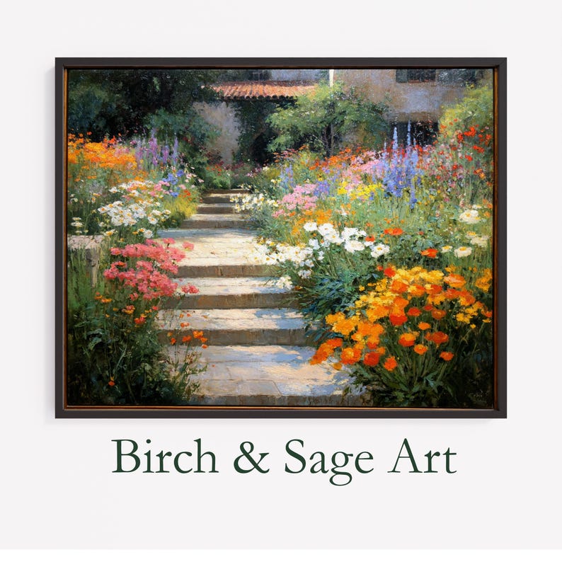 Vintage Garden Pathway Scene - Printable Summer Floral Art, Rustic ...