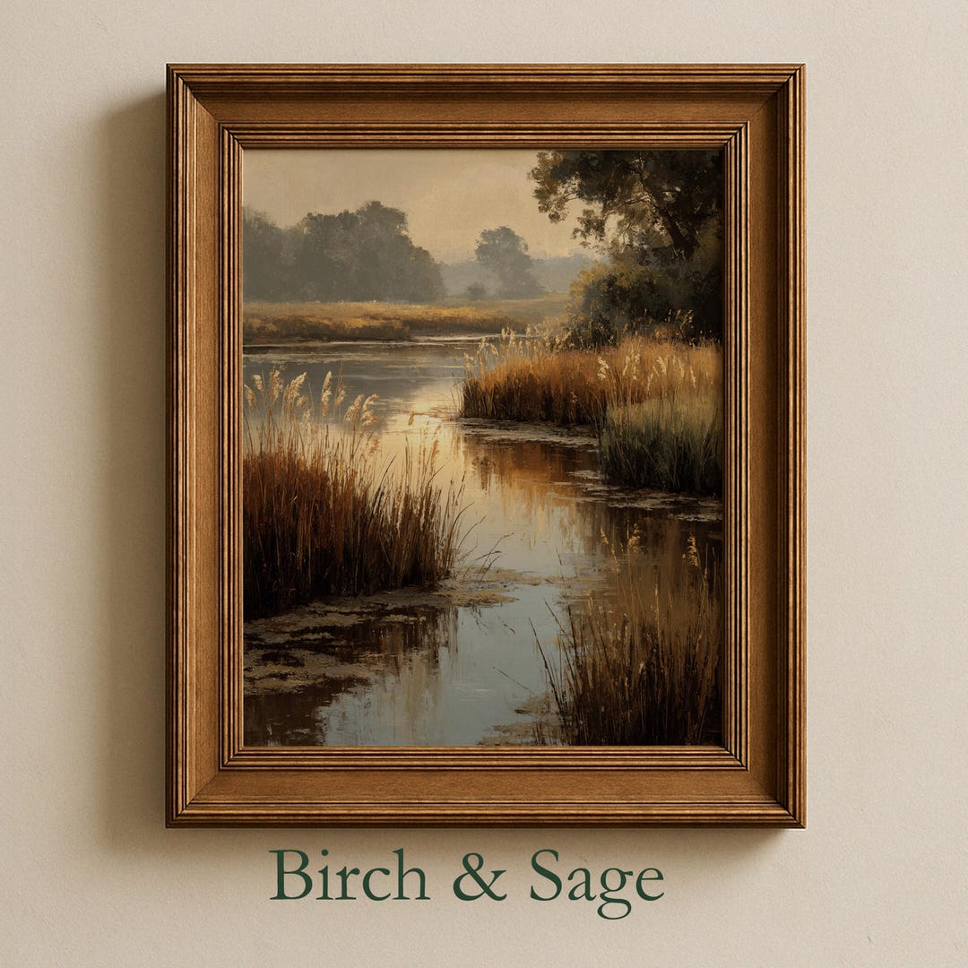 Rustic Marshland Scene With Cattails - Tranquil Nature Landscape ...