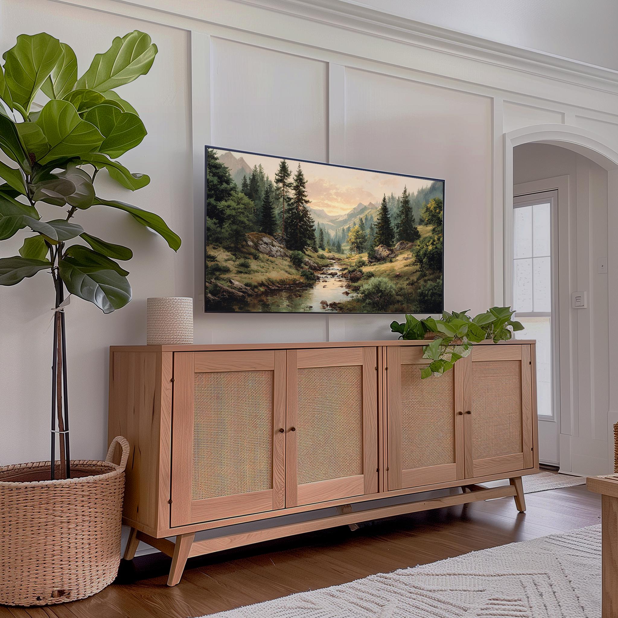Mountain Frame TV Art – Sunset Forest Stream Landscape, Samsung Frame ...
