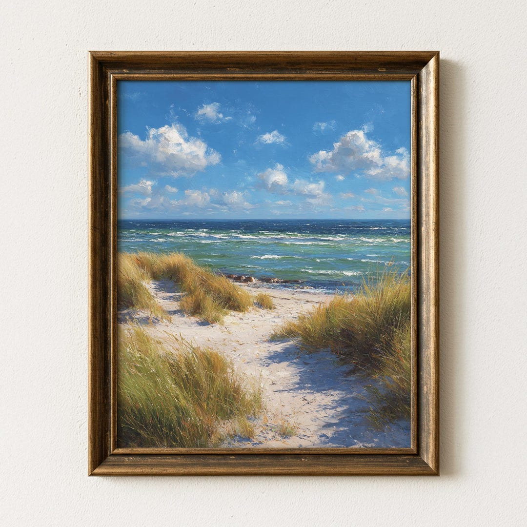 Coastal Beach Path Painting - Printable Ocean View Art, Sunny Seaside ...