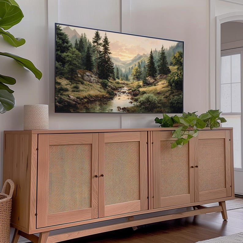 Mountain Frame TV Art – Sunset Forest Stream Landscape, Samsung Frame ...