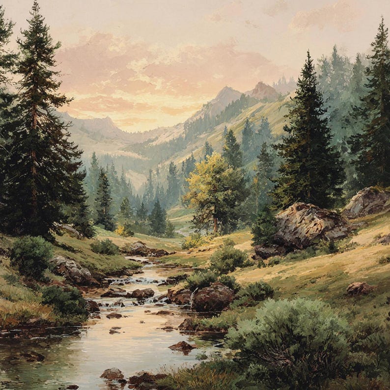 Mountain Frame TV Art – Sunset Forest Stream Landscape, Samsung Frame ...