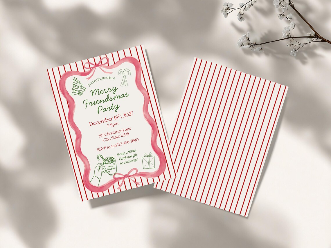 Merry Friendsmas Invitation Template | Editable Canva Invite | Red ...
