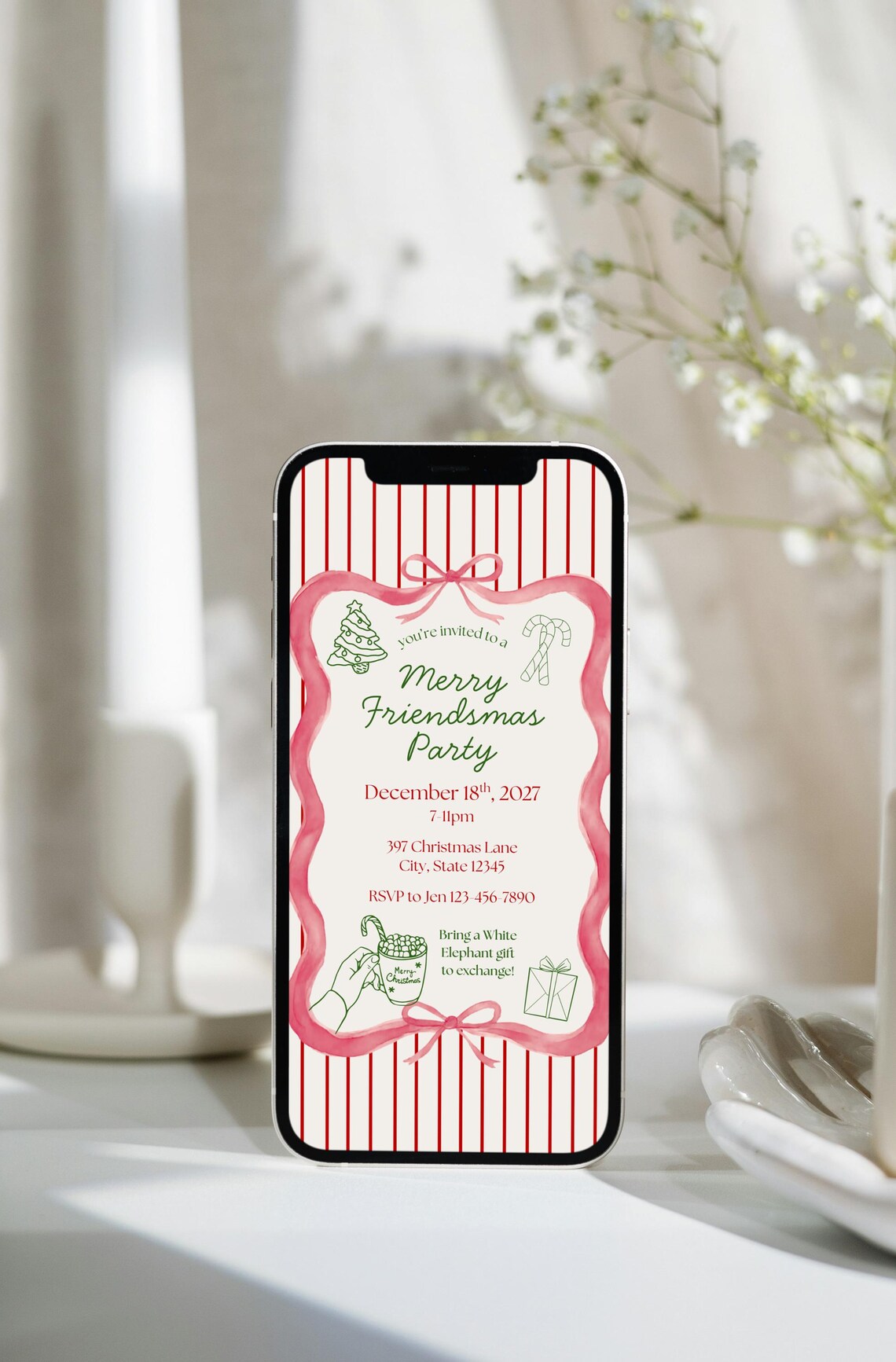 Merry Friendsmas Invitation Template | Editable Canva Invite | Red ...
