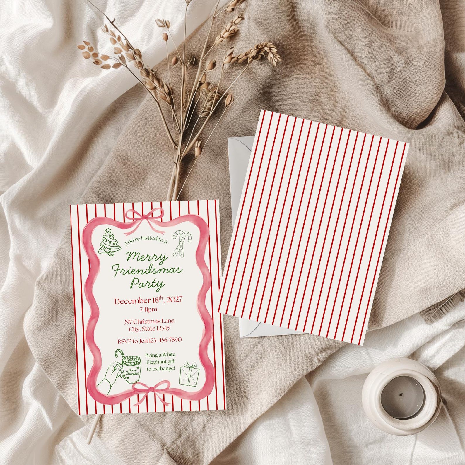 Merry Friendsmas Invitation Template | Editable Canva Invite | Red ...