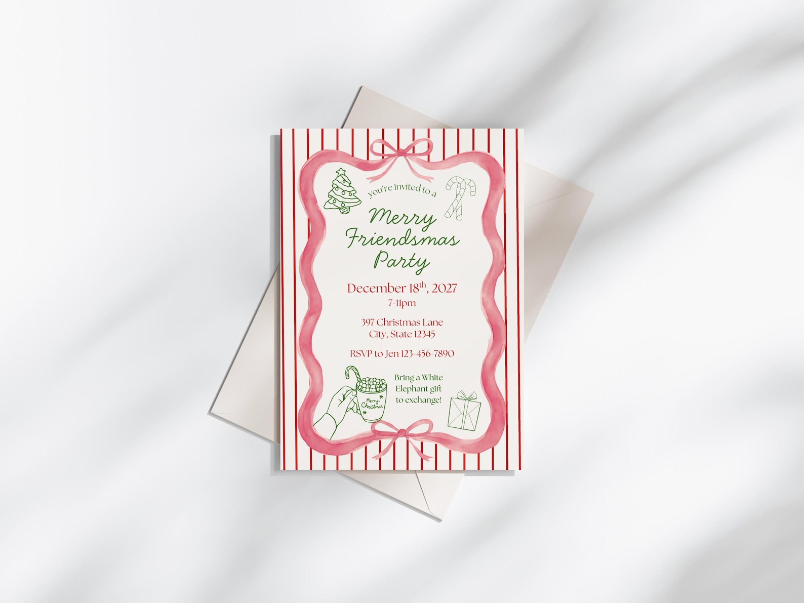 Merry Friendsmas Invitation Template | Editable Canva Invite | Red ...