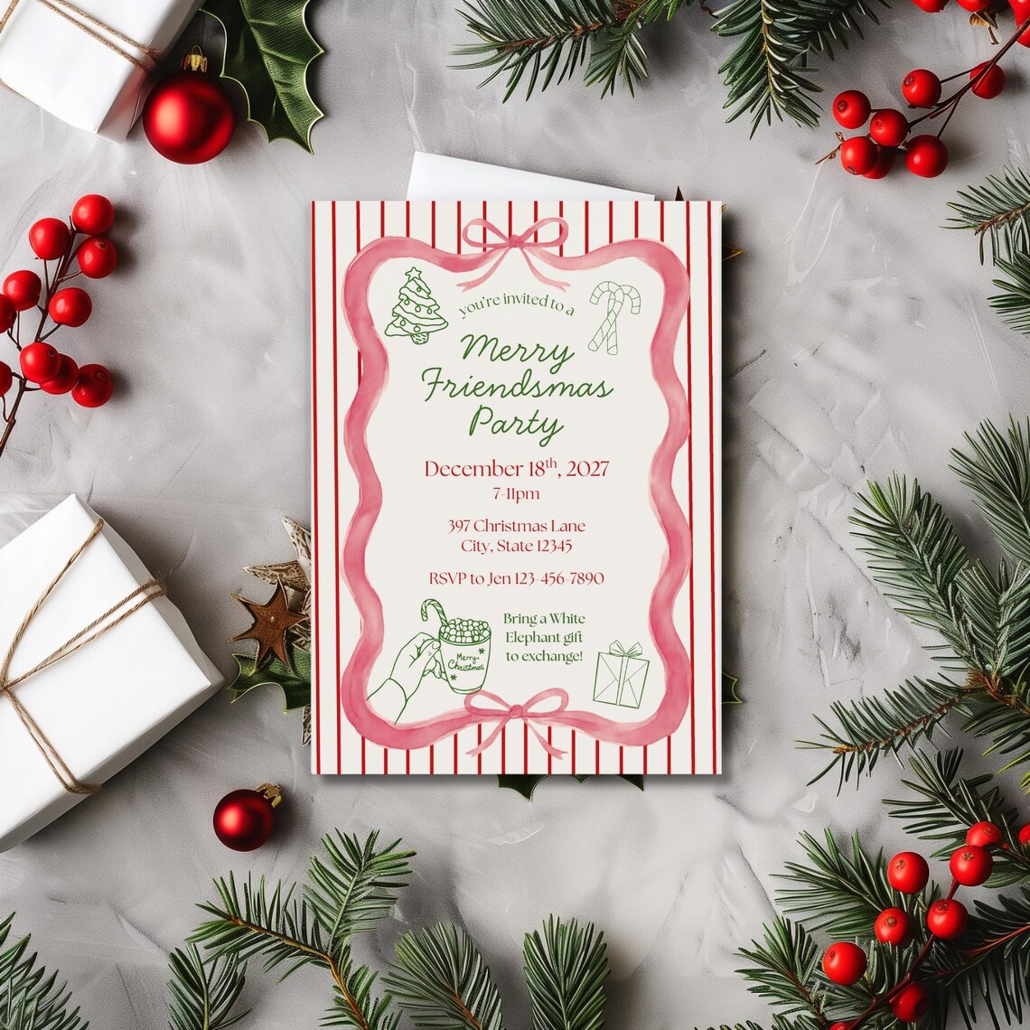 Merry Friendsmas Invitation Template | Editable Canva Invite | Red ...