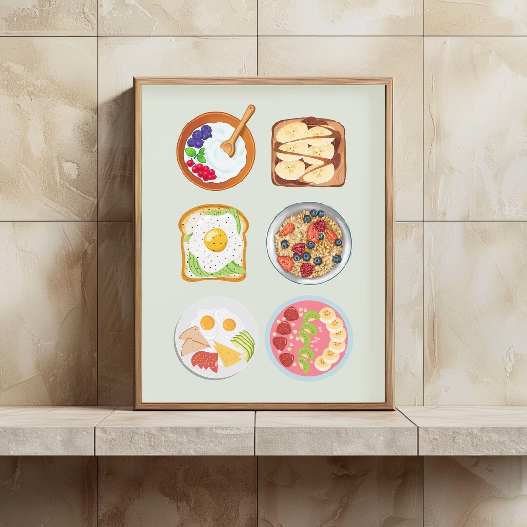 Healthy Breakfast Food Art Print: Kitchen & Dining Nook Decor (PDF ...