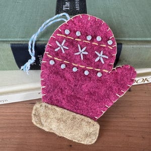 Hot Pink + Yellow Embroidered Felt Mitten Ornament - Etsy