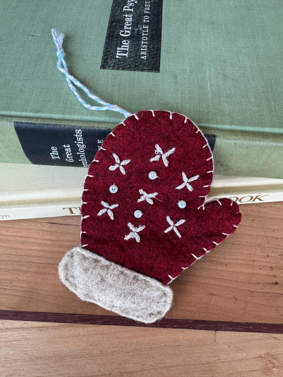 Deep Red + Cream Embroidered Felt Mitten Ornament - Etsy