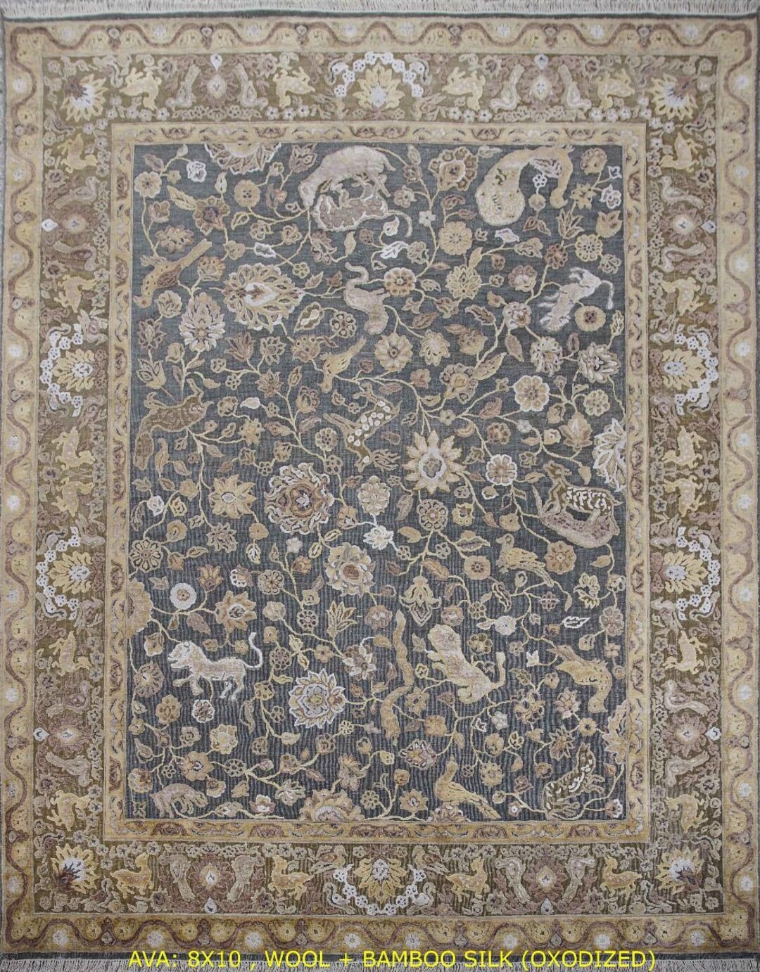 Vintage Persian Hunting Scene Rug: Hand-knotted Wool & Silk (8x10 Ft ...