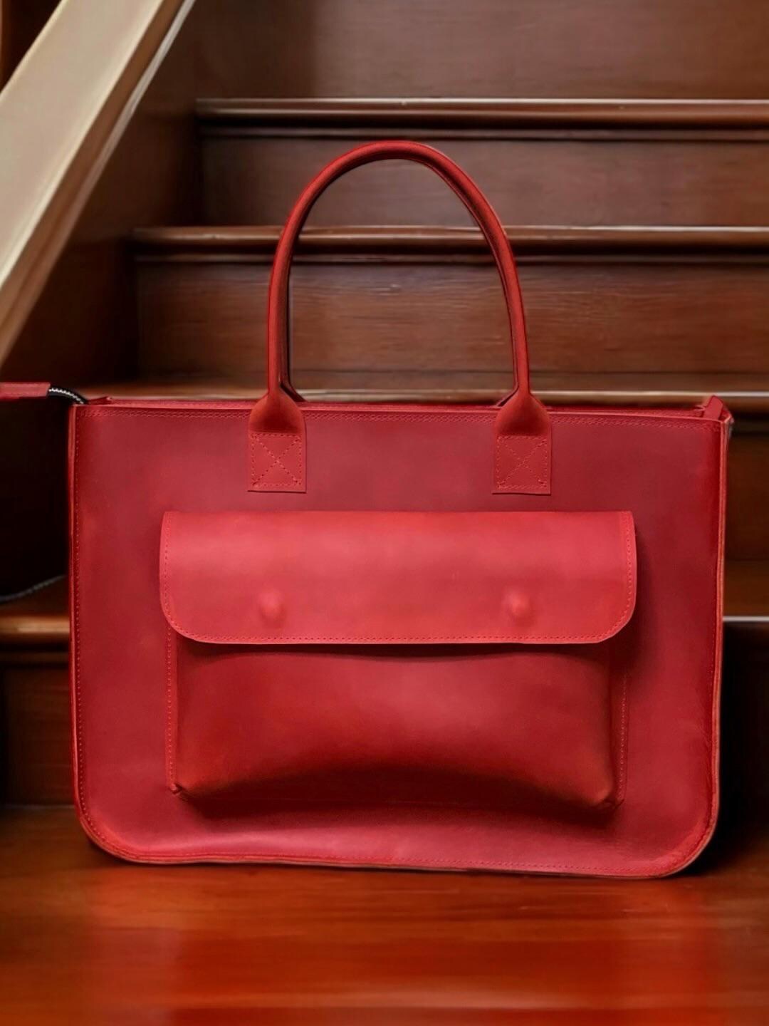 Handmade Leather Laptop Tote: Custom Color Work Bag, Elegant Office ...