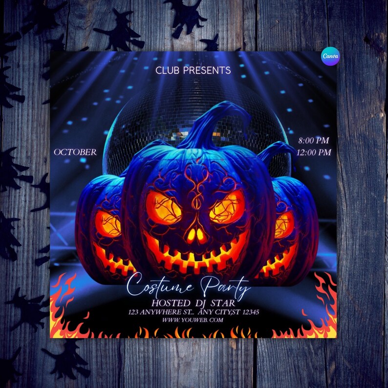 Editable Halloween Party Flyer: Spooky Costume Night, Canva Template ...