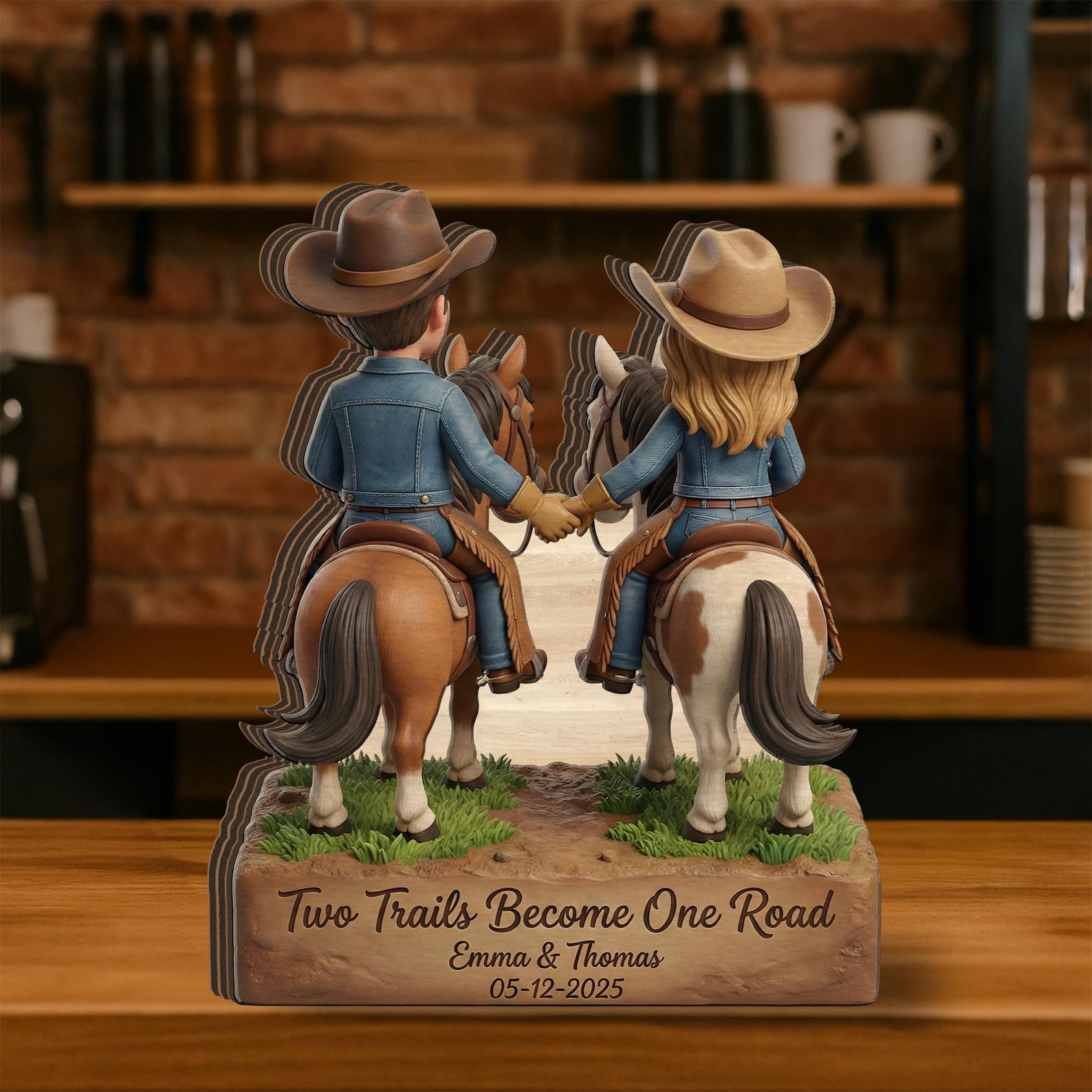 Personalized Western Couple Wooden Block: Custom Cowboy Wedding Gift ...