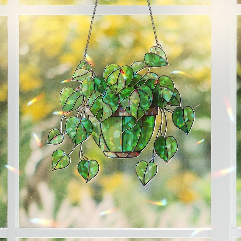 Heartleaf Philodendron Suncatcher: Holographic Window Decor - Etsy