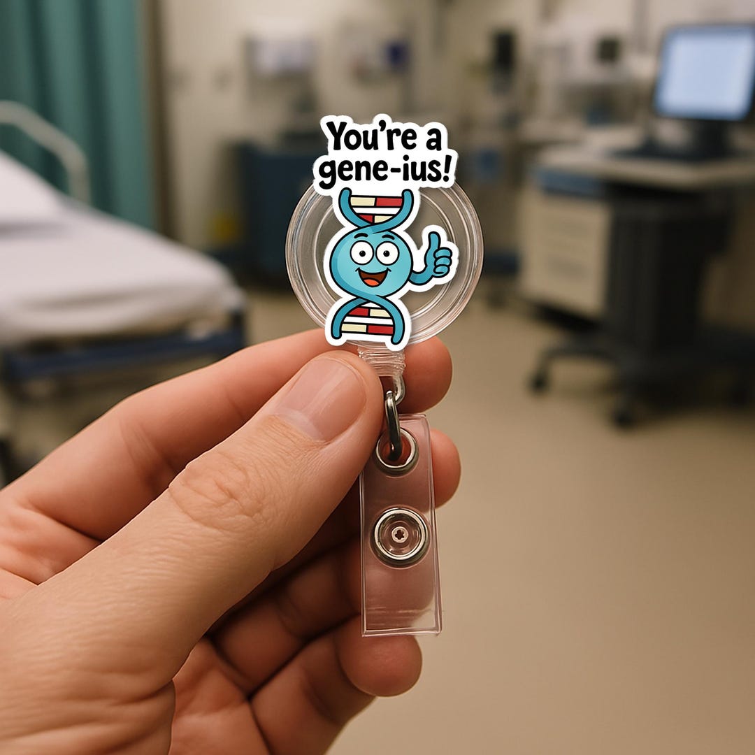 Funny DNA Badge Reel - You're a Gene-ius ID Holder - Cute Science Gift ...
