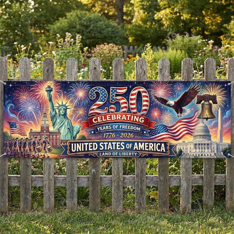 USA 250th Anniversary Banner: Semiquincentennial 1776-2026 Outdoor ...