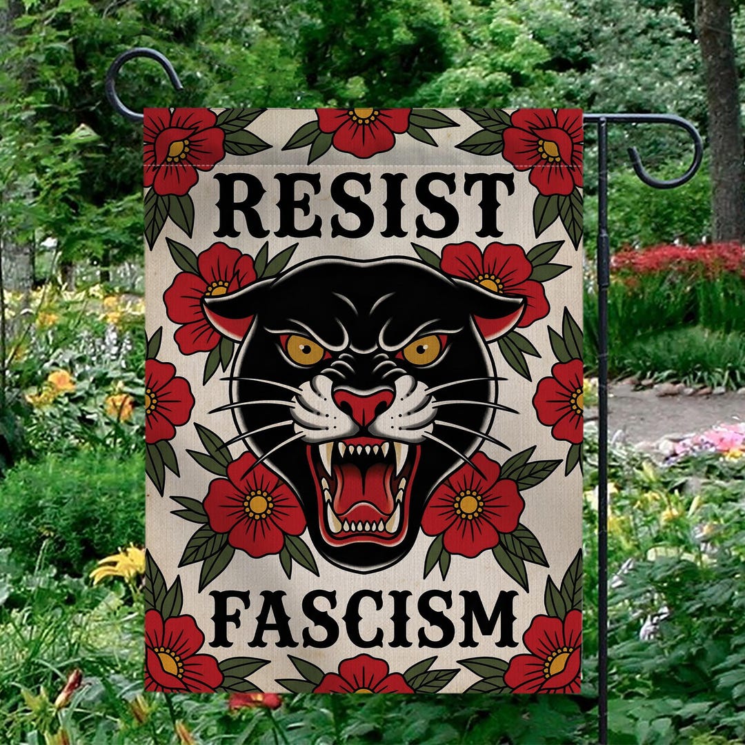 Resist Fascism Garden Flag: Traditional Tattoo Panther, Political Yard ...