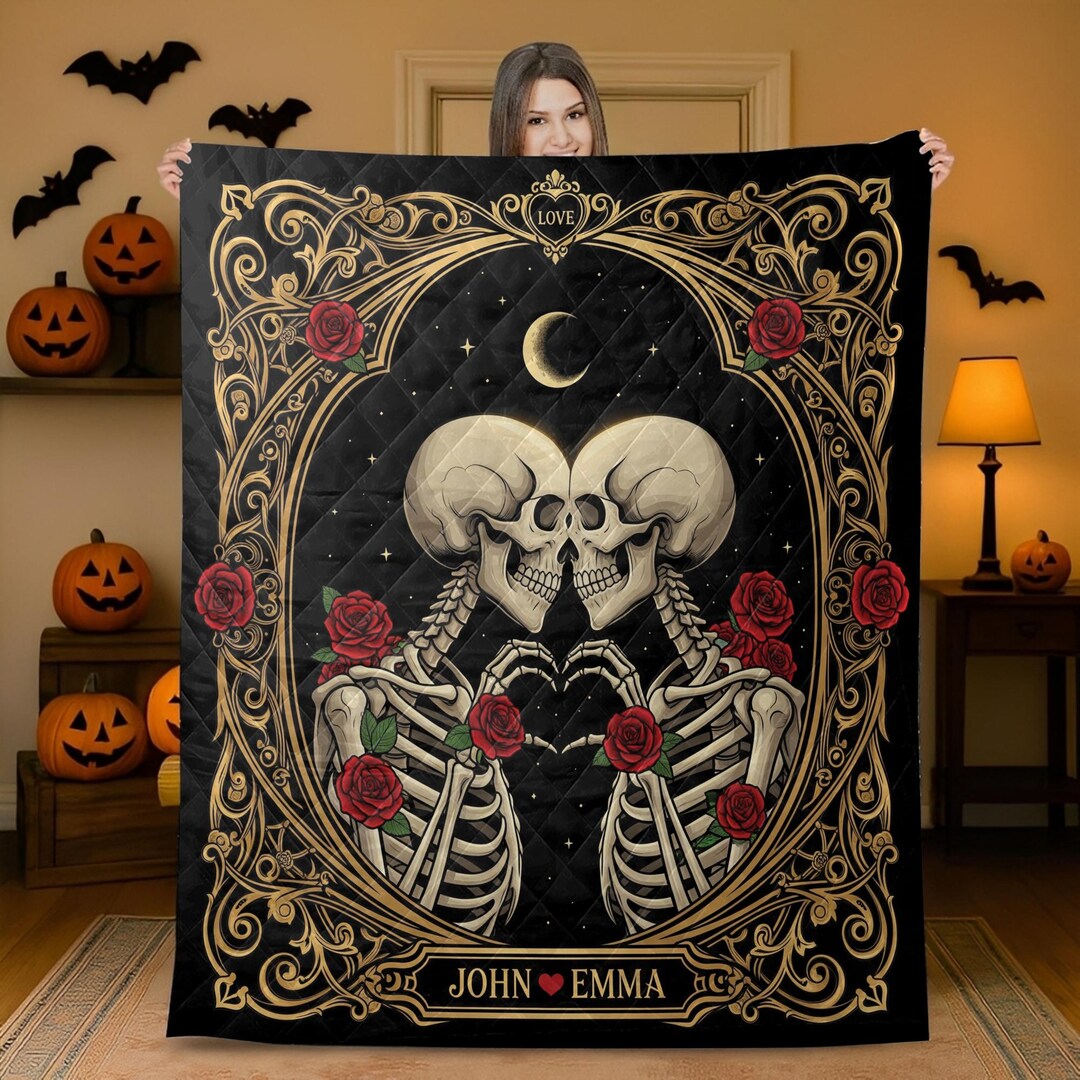Personalized Gothic Skeleton Couple Quilt: Romantic Roses Blanket - Etsy