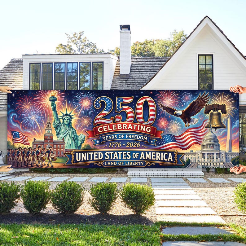 USA 250th Anniversary Banner: Semiquincentennial 1776-2026 Outdoor ...