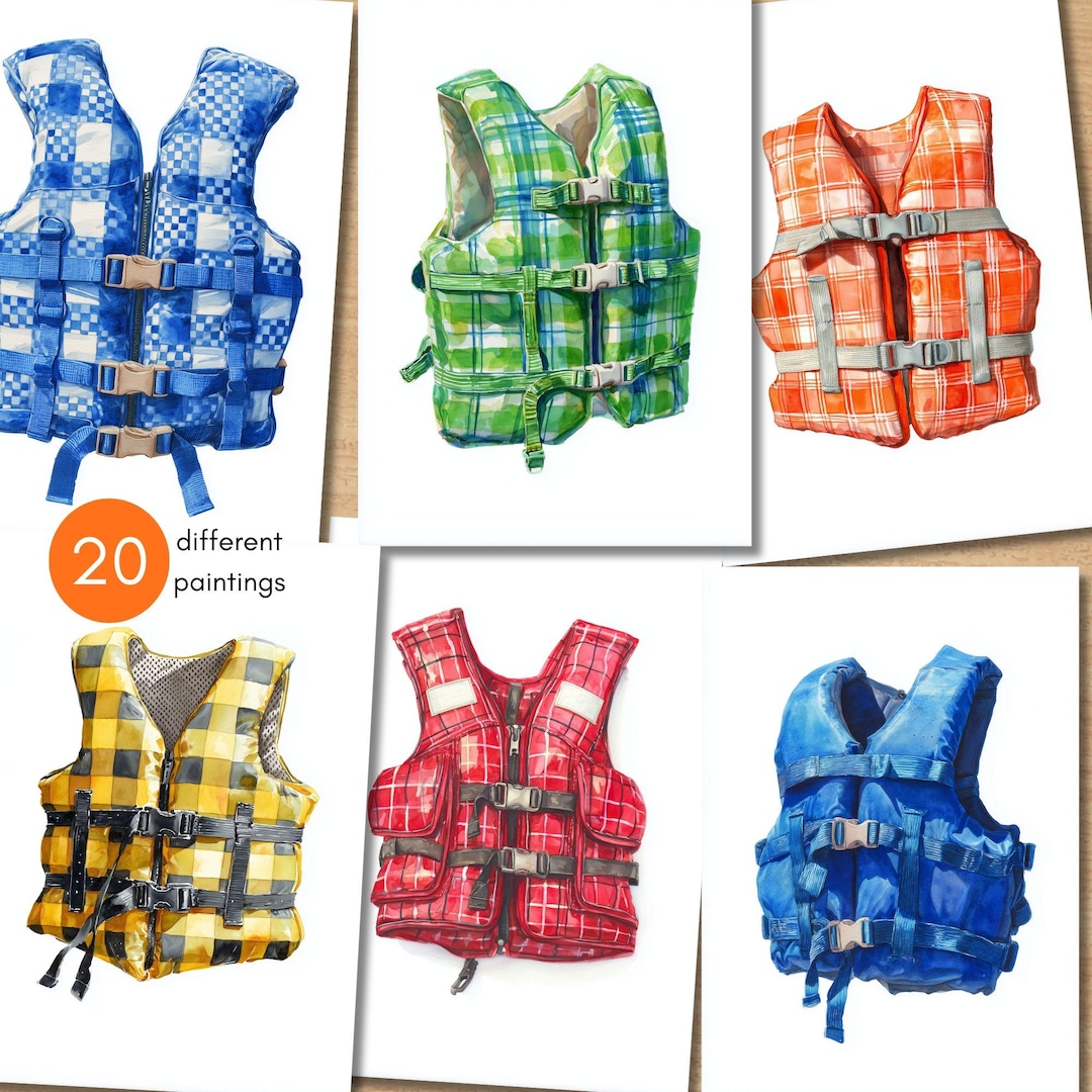 20 Retro Watercolor Life Jacket Art Prints Digital Download Life Vest ...