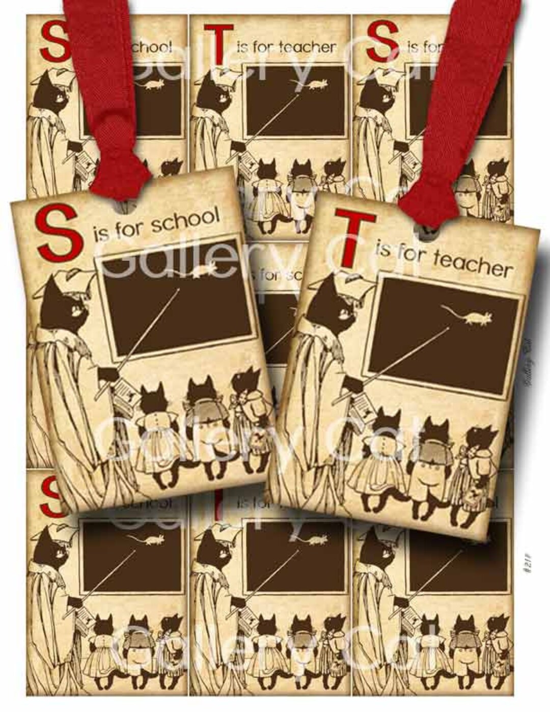 Teacher Tags Digital Collage Sheet SCHOOL CATS Charming Instant ...