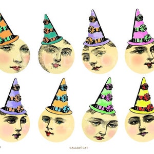 Lady Moon in Party Hat Digital Collage Sheet Instant Download - Etsy