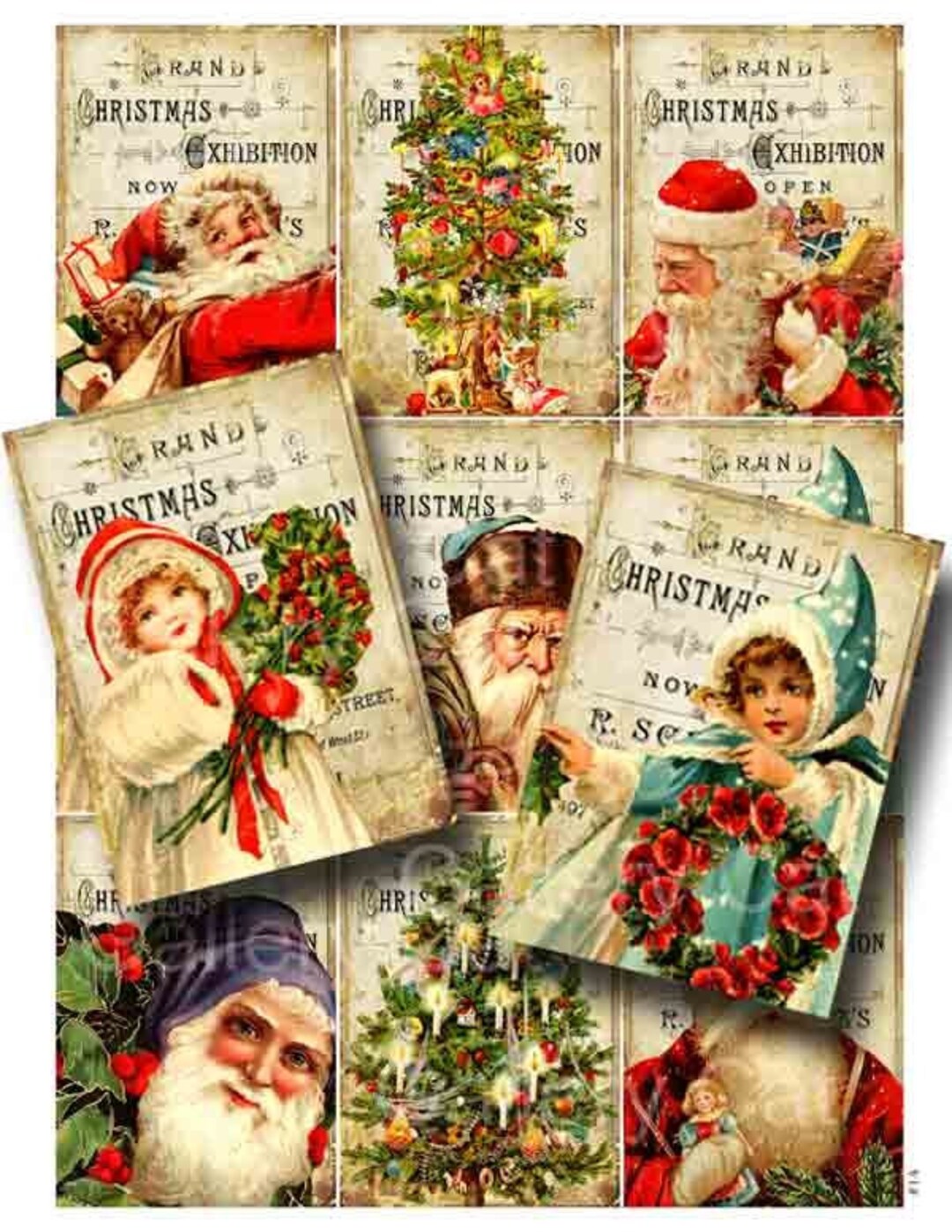 Vintage Christmas on Antique Holiday Advertisement Digital Collage ...