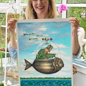 Turtle in Airship | Fine Art Print | Original | Aviator | Flying Fish ...
